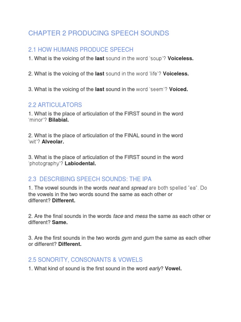 Chapter 2 Producing Speech Sounds: 2.1 How Humans Produce Speech | PDF ...