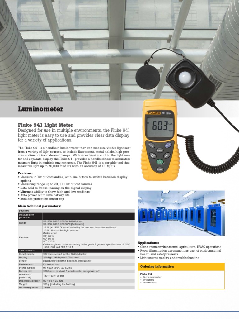 Luminometer: Fluke 941 Light Meter | PDF | Lighting | Optics