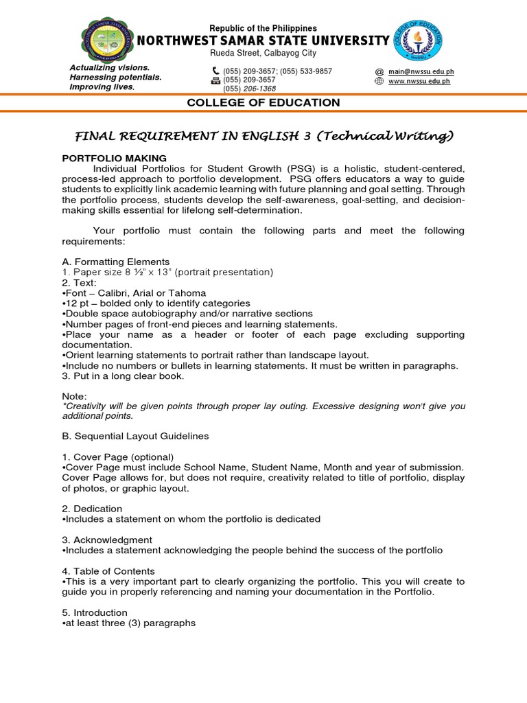 Portfolio Guidelines for Student Growth | PDF | Page Layout | Learning
