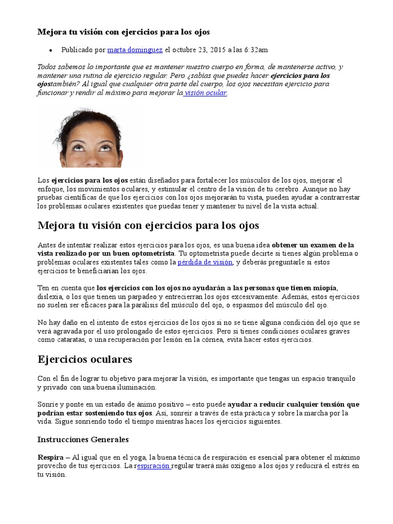Ejercicios para mejorar la visión | PDF | Ojo | Percepción visual