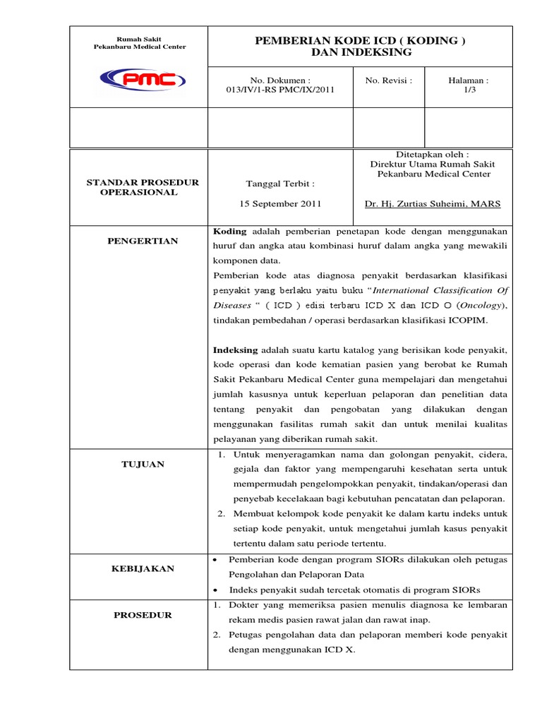 SOP Pemberian Kode ICD (Koding) Dan Indeksing | PDF