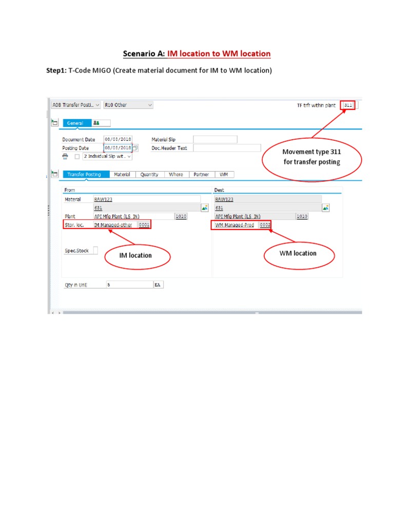 Scenario A:: IM Location To WM Location | PDF | Sap Se | Business