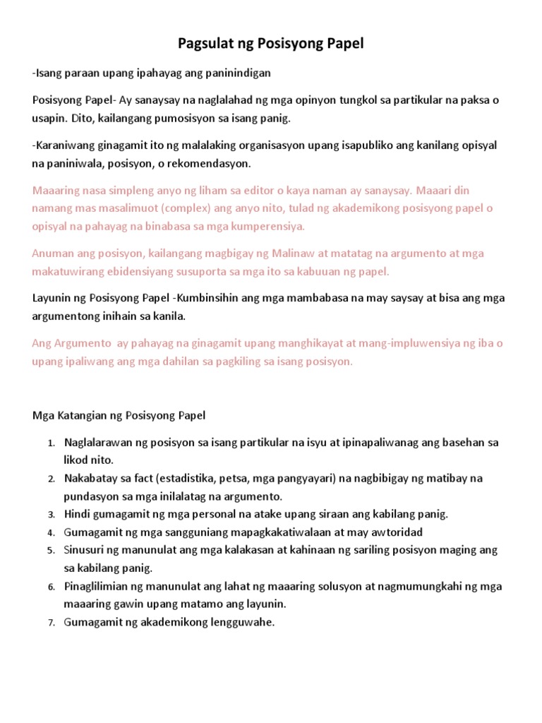 Pagsulat NG Posisyong Papel | PDF
