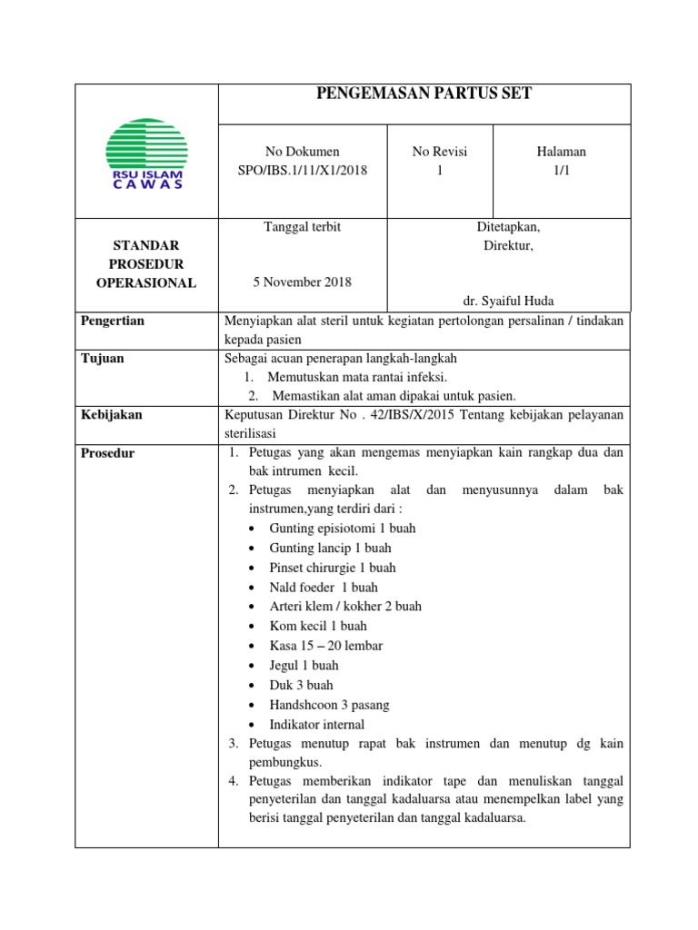 Spo 11 Pengemasan Partus Set | PDF