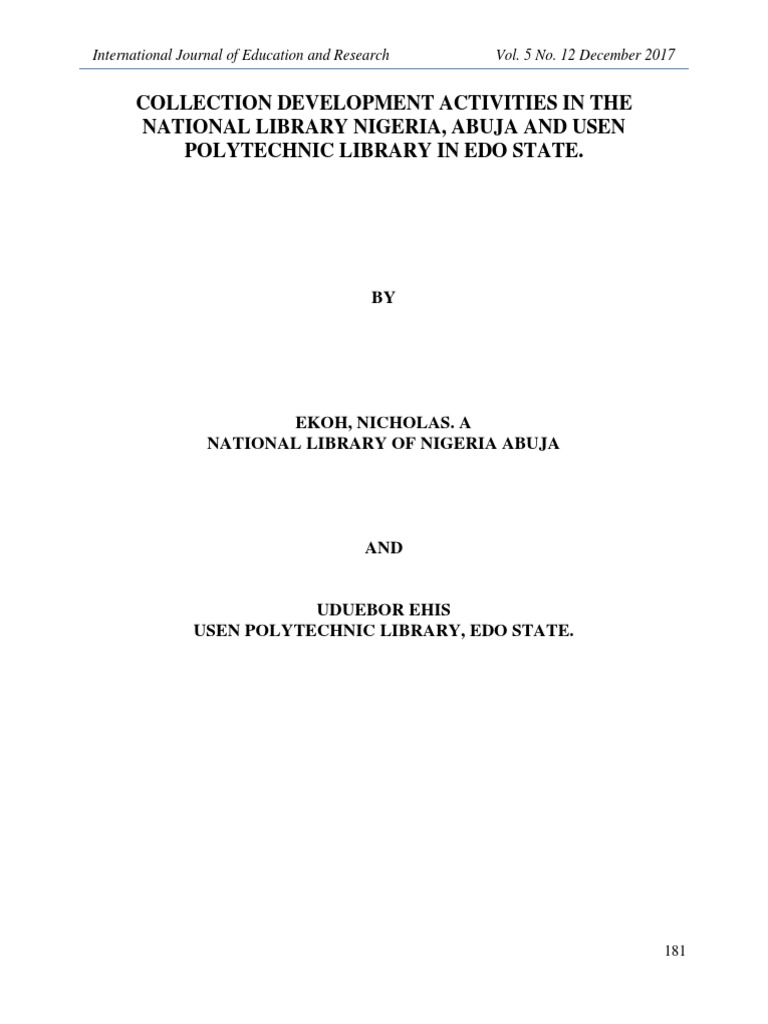 Collection Development Activities in The National Library Nigeria ...