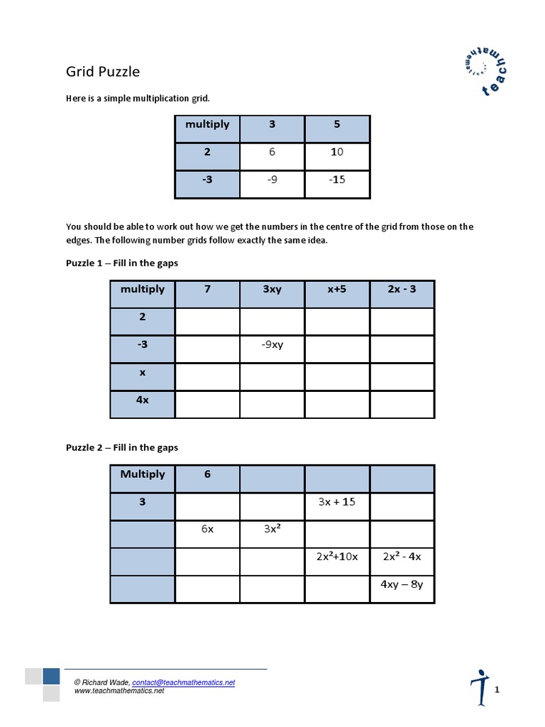 Grid Puzzle: Multiply 3 5 2 - 3 | PDF | Teaching Mathematics