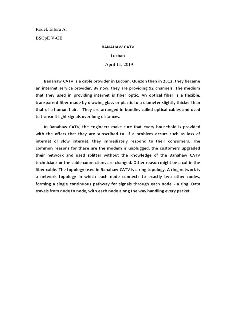 Narrative Report BANAHAW CATV | PDF | Cable Television | Network Topology