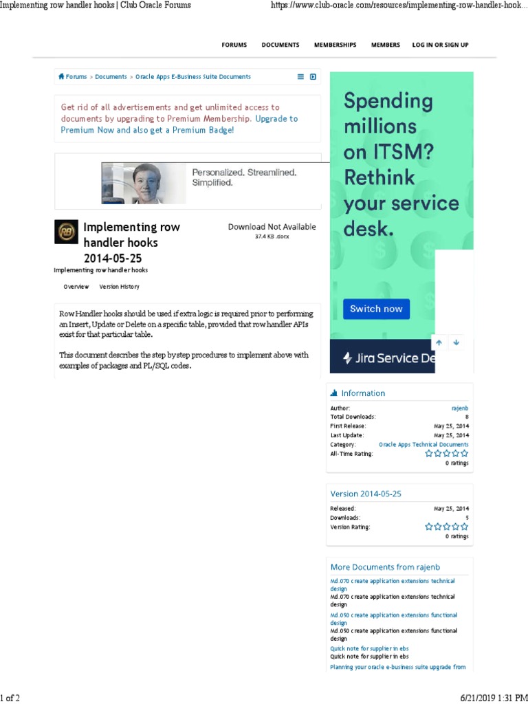 Implementing Row Handler Hooks - Club Oracle Forums | PDF | Oracle ...