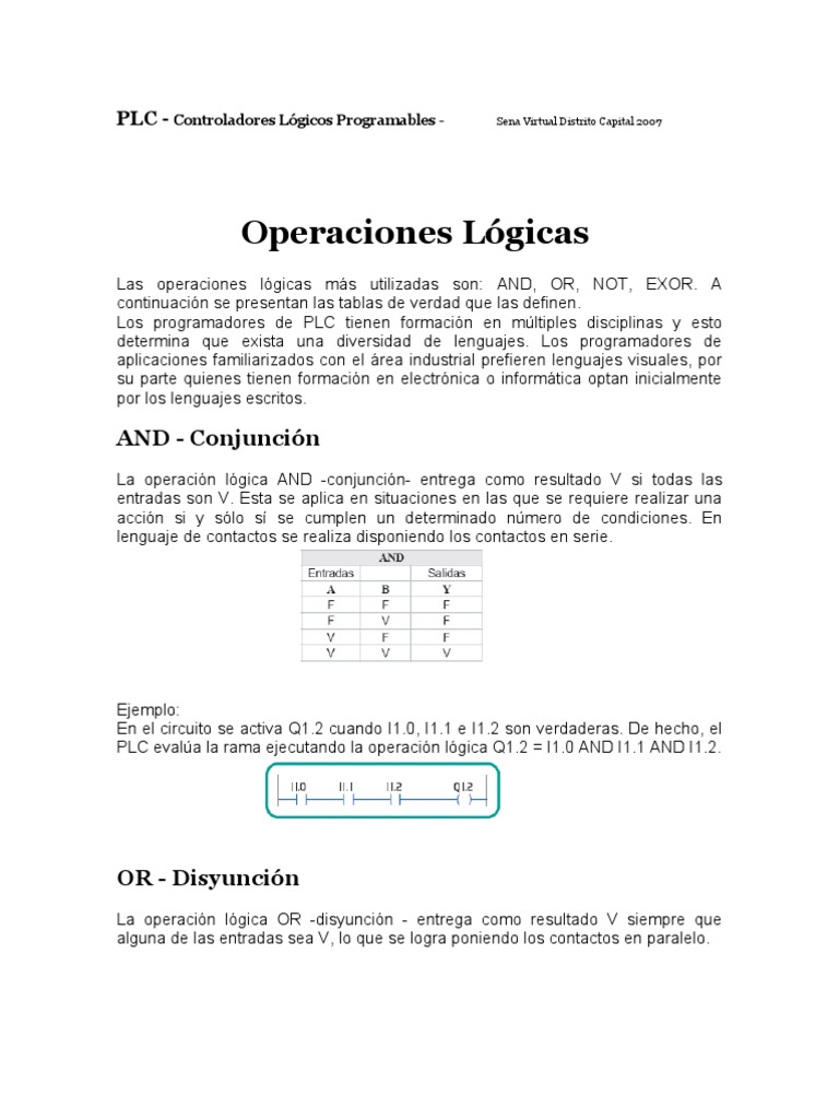 Operaciones Lógicas en PLC | PDF | Controlador lógico programable ...