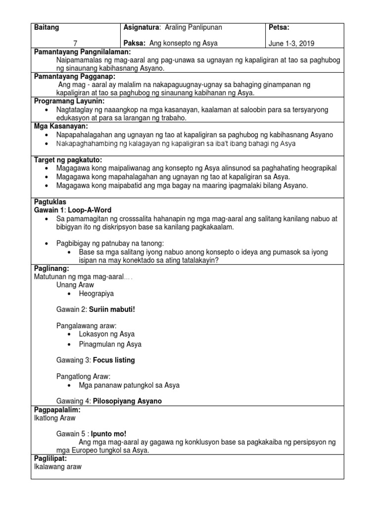Lesson Plan Sa Asya-7 | PDF