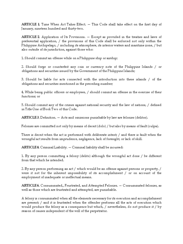 Revised Penal Code Memorize Provision | PDF | Felony | Crime & Violence