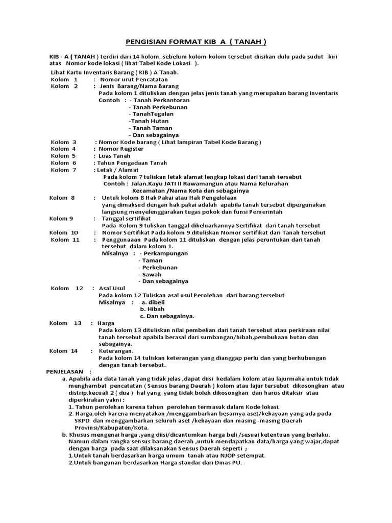 Pengisian Format Kib A | PDF