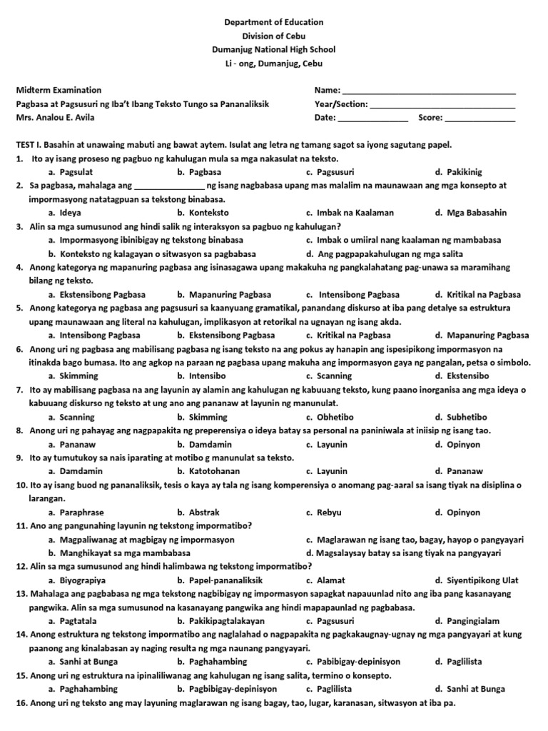 Midterm Pagbasa | PDF