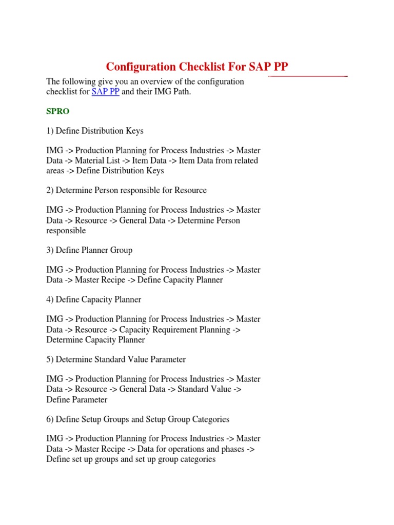 Configuration Checklist For SAP PP | PDF | Business Process Management ...