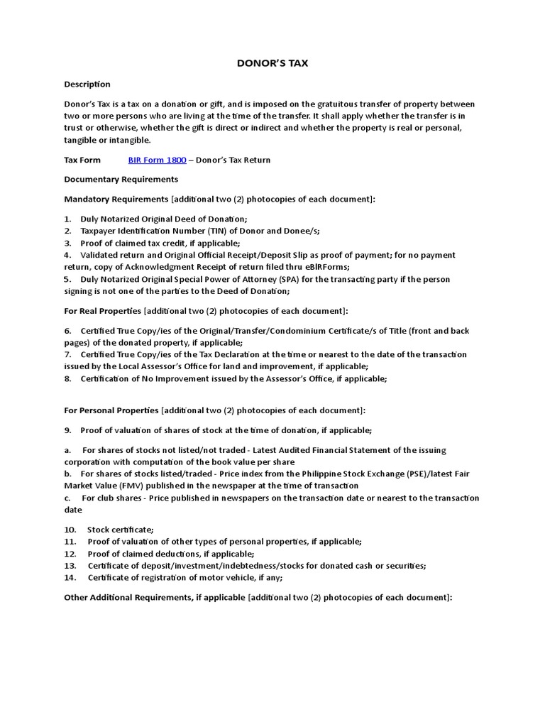 Donor'S Tax: BIR Form 1800 | PDF | Notary Public | Stocks