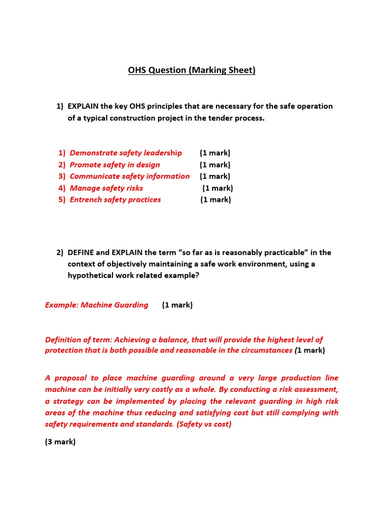 OHS Question (Marking Sheet) | PDF