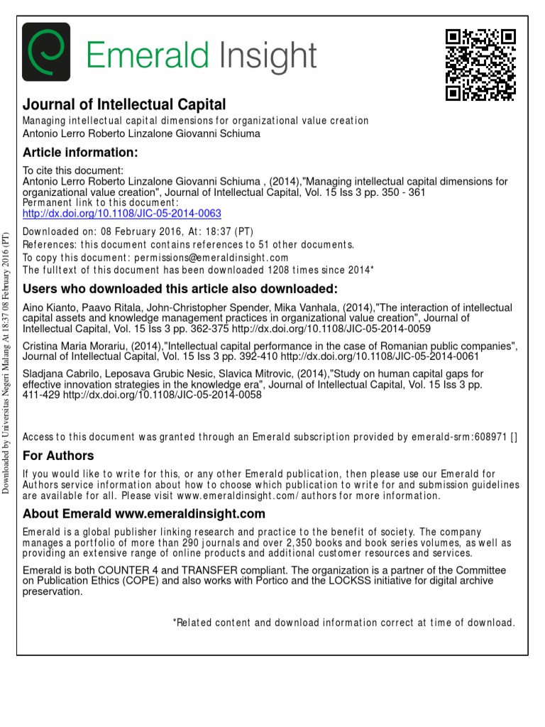 Journal of Intellectual Capital | PDF | Innovation | Strategic Management