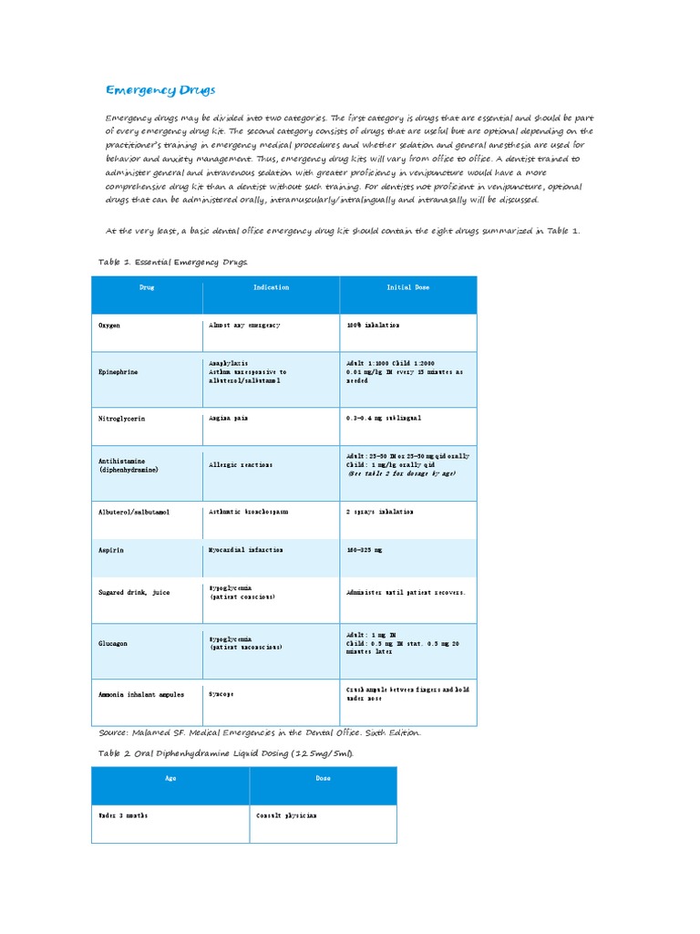 Table 1. Essential Emergency Drugs | PDF | Psychoactive Drugs | Medical ...