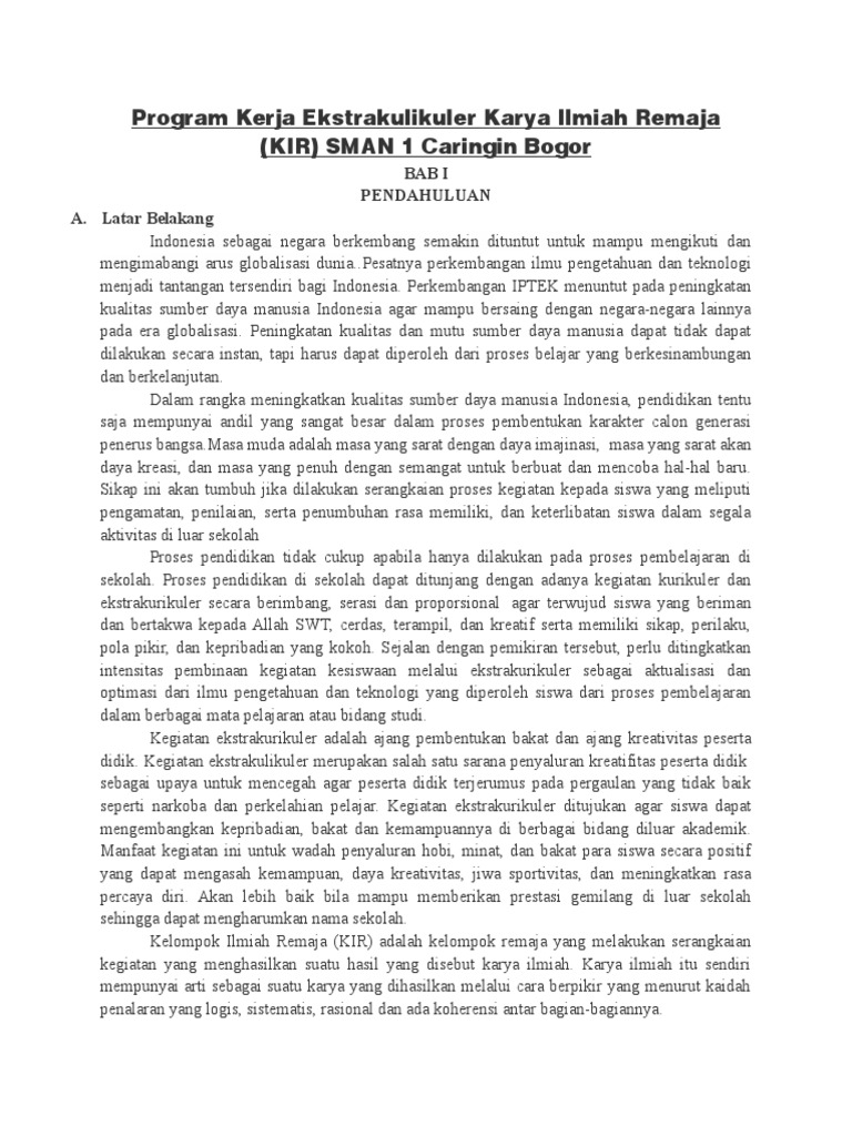 Program Kerja Ekstrakulikuler Karya Ilmiah Remaja SMA N 1 Caringin | PDF