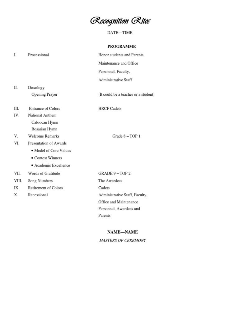 Recognition Ceremony Program Outline | PDF