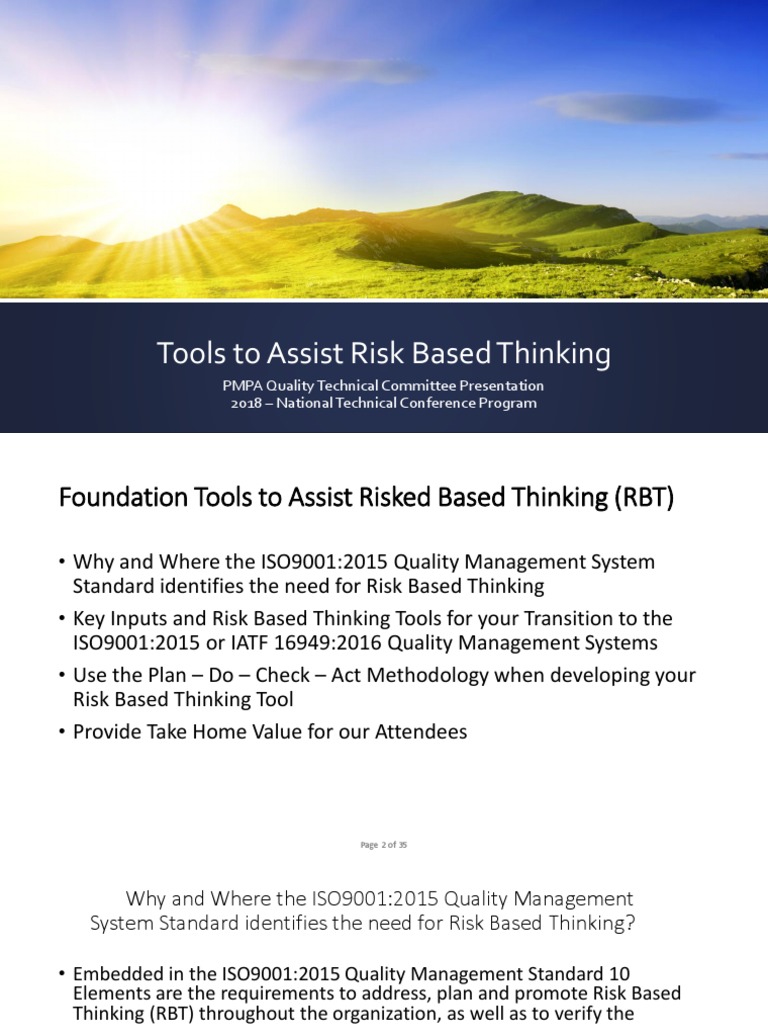 Pmpa Tools To Assist Risk Based Thinking 042318 Updated | PDF | Iso ...