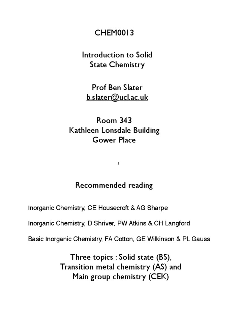 Introduction to Solid State Chemistry | PDF | Crystal | Solid