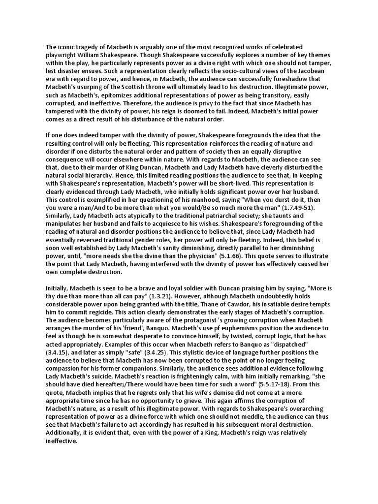 Macbeth Power Essay | PDF | Macbeth