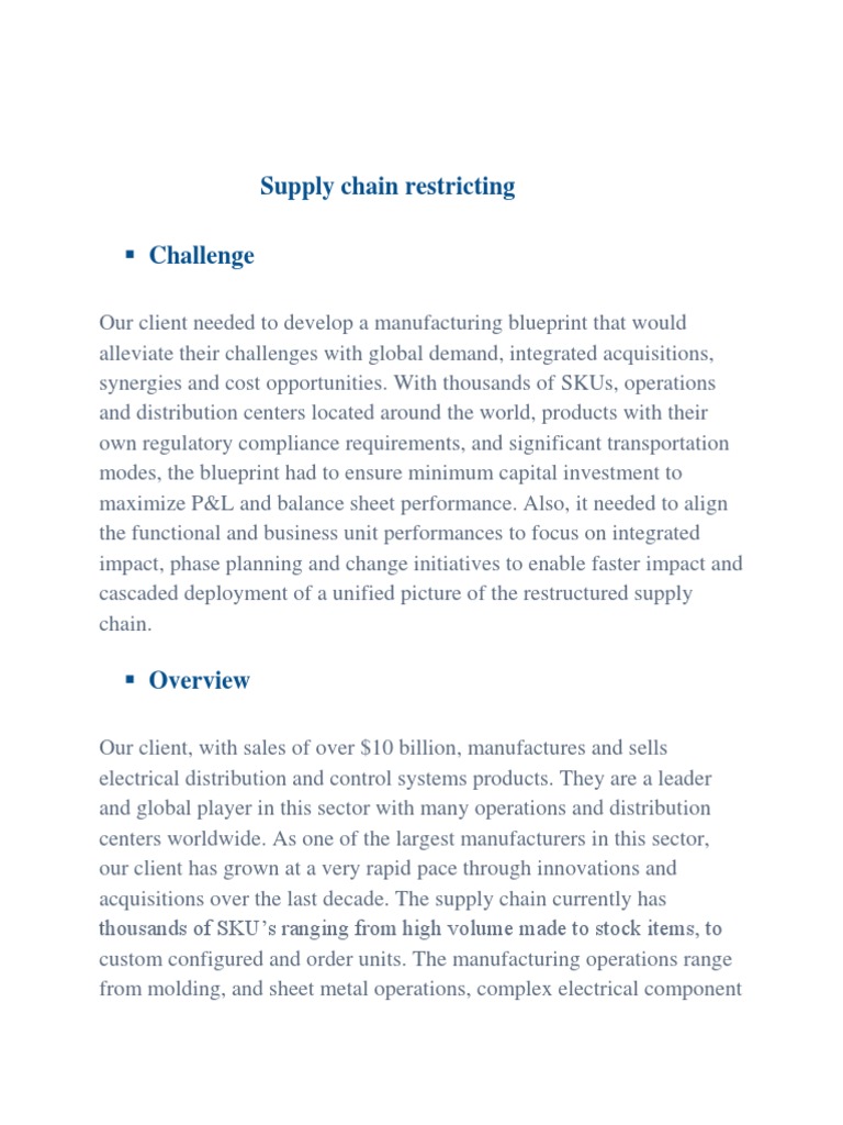 Supply Chain Restricting: Challenge | PDF | Supply Chain | Mergers And ...