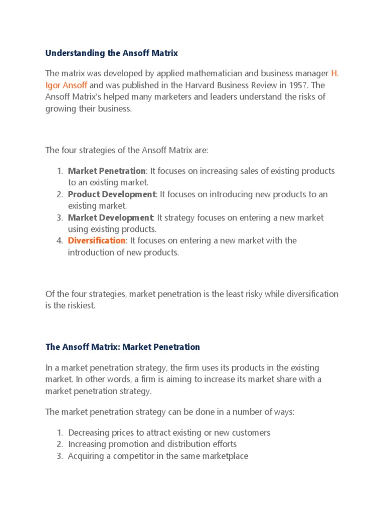 Understanding The Ansoff Matrix | PDF | Strategic Management | Competition