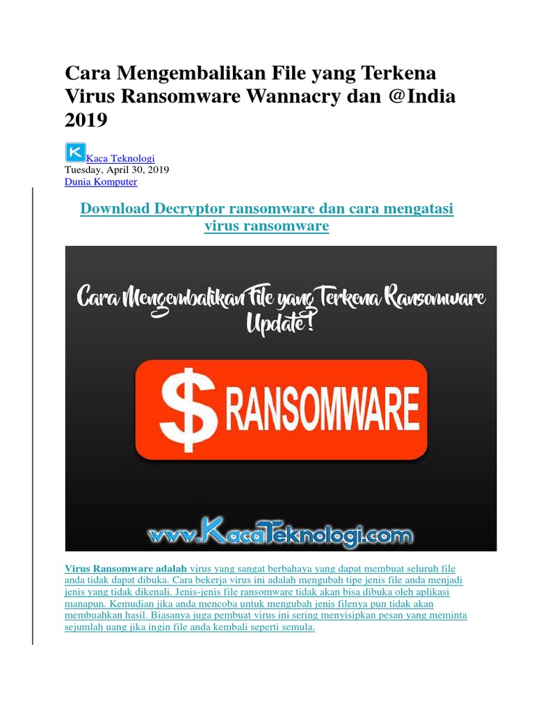 Cara Mengembalikan File Yang Terkena Virus Ransomware Wannacry Dan | PDF