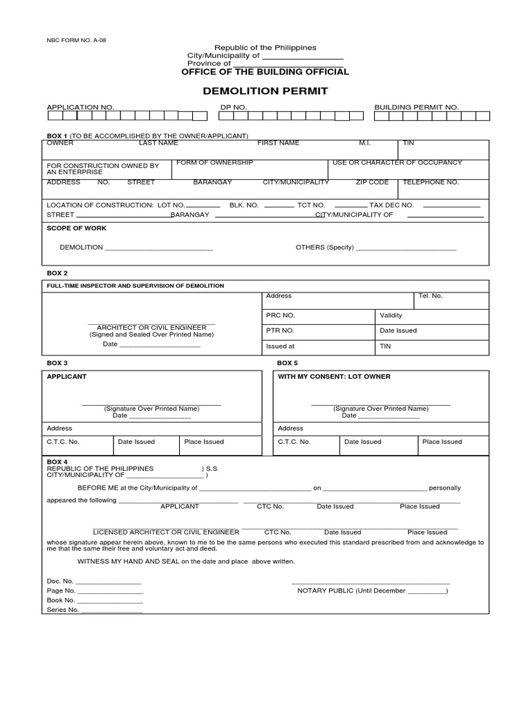Demolition Permit: Office of The Building Official | PDF | Demolition ...