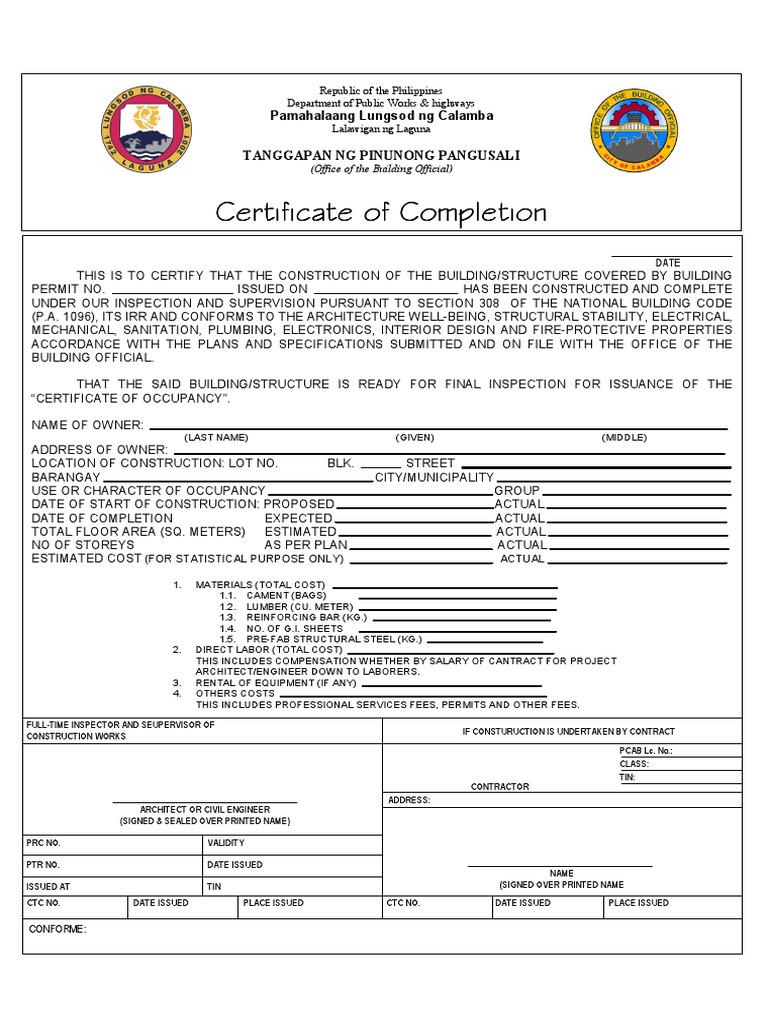 Mechanical Completion Form | PDF | Economic Sectors | Engineering