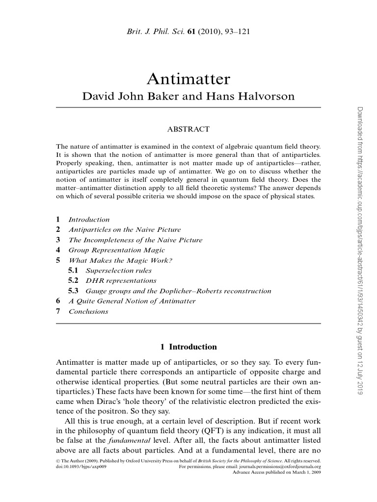 Antimatter: David John Baker and Hans Halvorson | PDF | Group ...