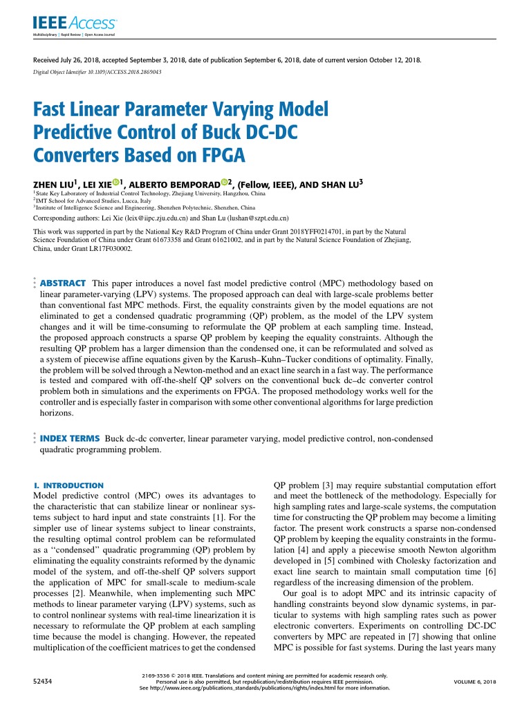 Fast Linear Parameter Varying Model Predictive Control Of Buck Dc Dc Converters Based On Fpga