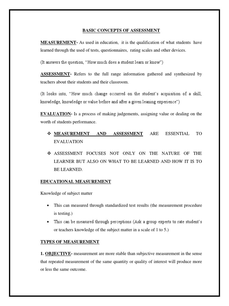 Basic Concepts of Assessment | PDF | Educational Assessment | Applied ...
