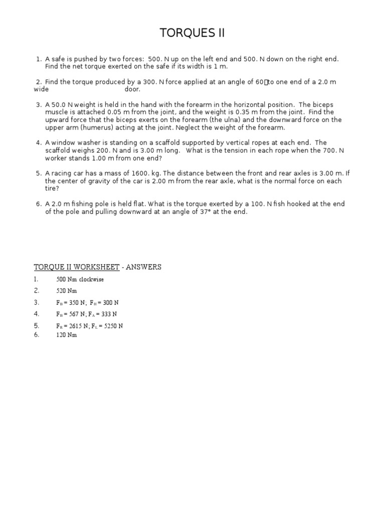 Torques Ii Torque Ii Worksheet Answers Pdf