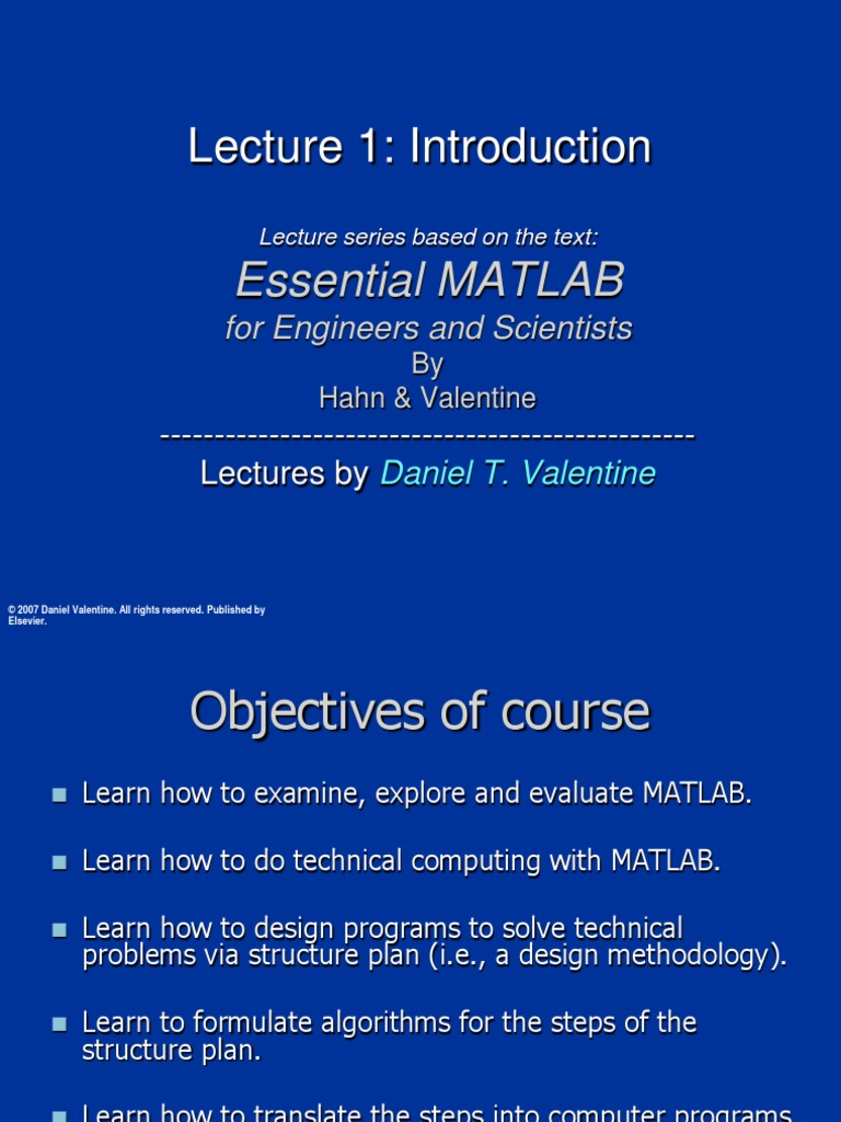 Lecture 1: Introduction: Essential MATLAB | PDF | Matlab | Computer Program