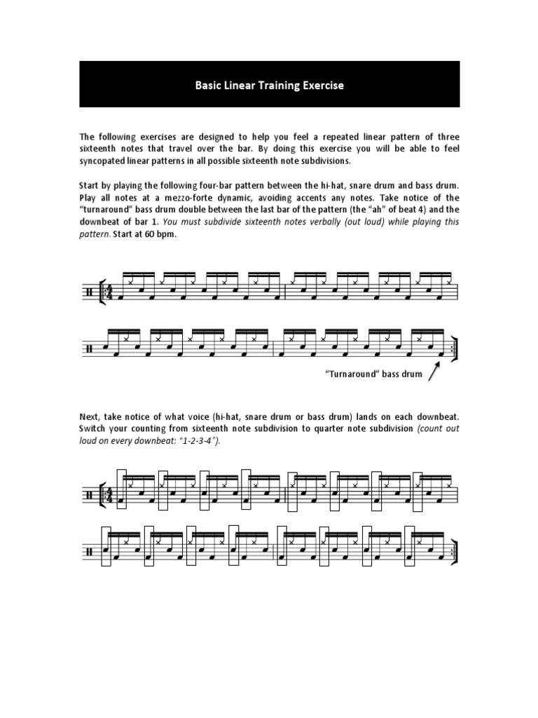 Basic Linear Training Exercise | PDF | Drum Kit | Tempo