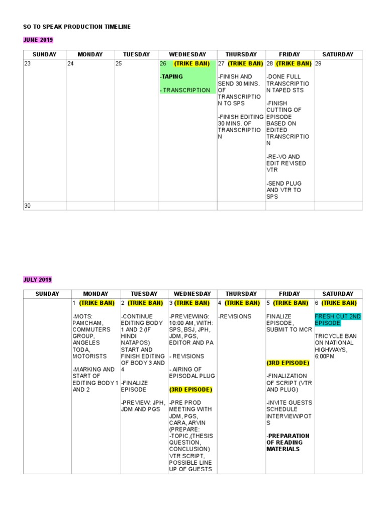 Sts July Production Timeline | PDF | Television Programs | Television ...