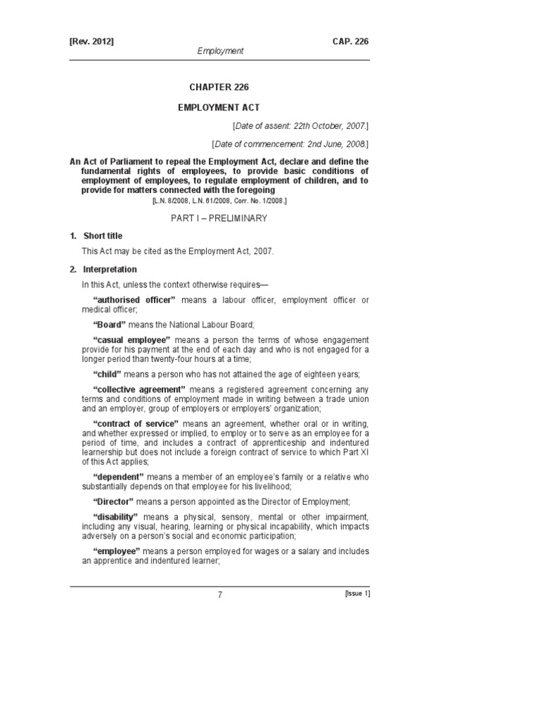 Kenya EMployment Act | PDF | Apprenticeship | Employment
