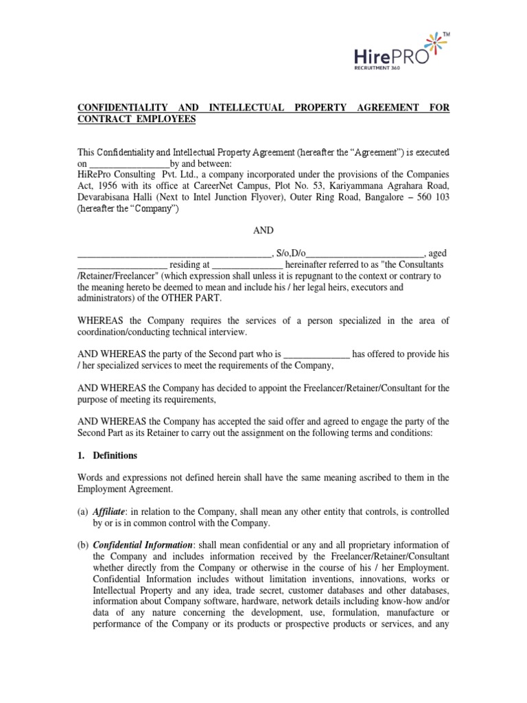 HirePRo Freelancer NDA | PDF | Confidentiality | Intellectual Property