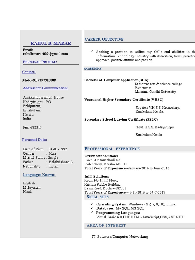 RAHUL Biodata | PDF | Microsoft Sql Server | Java Script