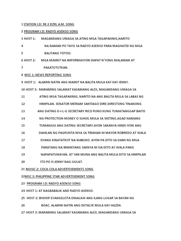 Iskrip Sa Radio Broadcasting | PDF