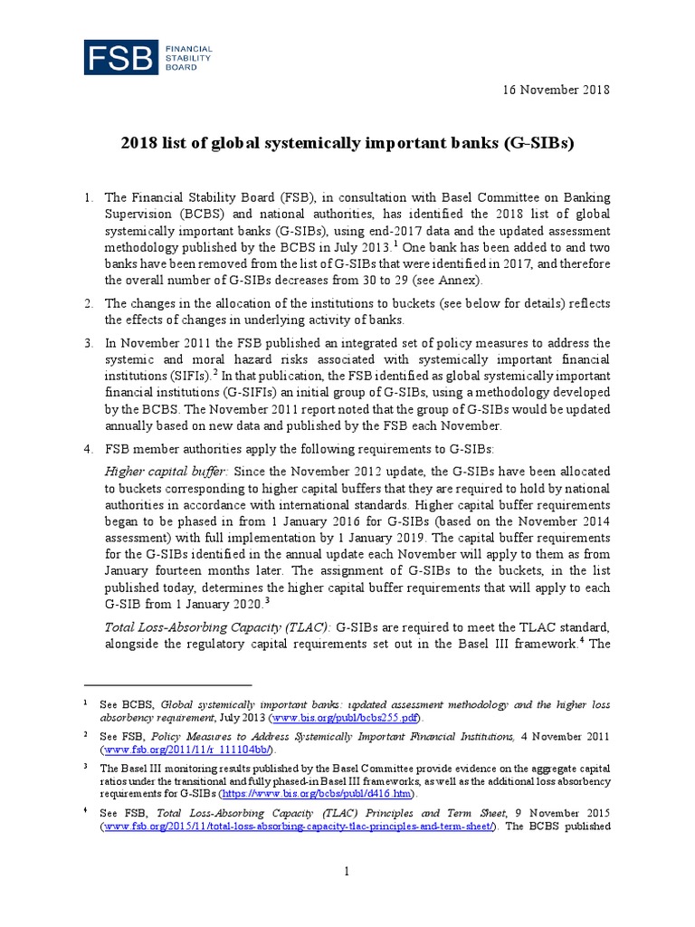 2018 List of Global Systemically Important Banks (G-Sibs) | PDF ...
