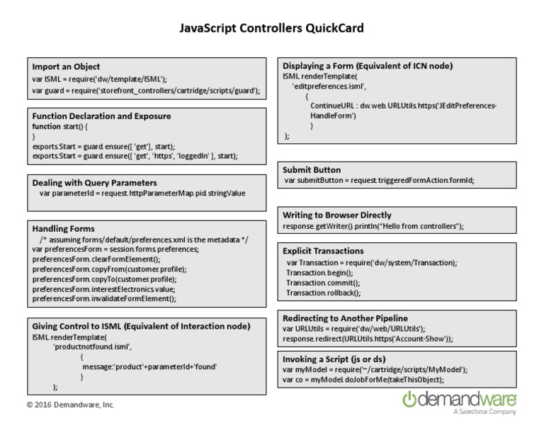 DEV101 Javascript Controllers Quickcard | PDF | Java Script | Cyberspace