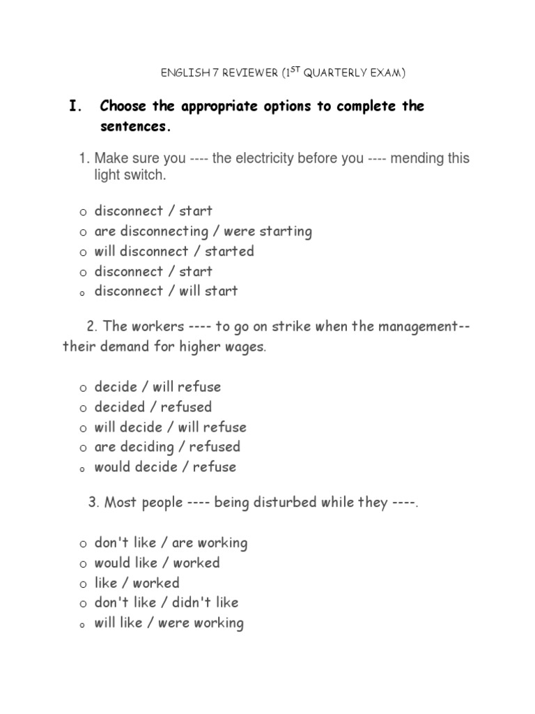 I. Choose The Appropriate Options To Complete The Sentences | PDF ...