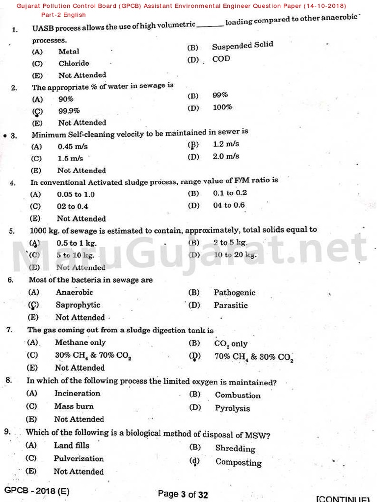 GPCB Assistant Environmental Engineer Question Paper 14-10-2018 Part 2 ...