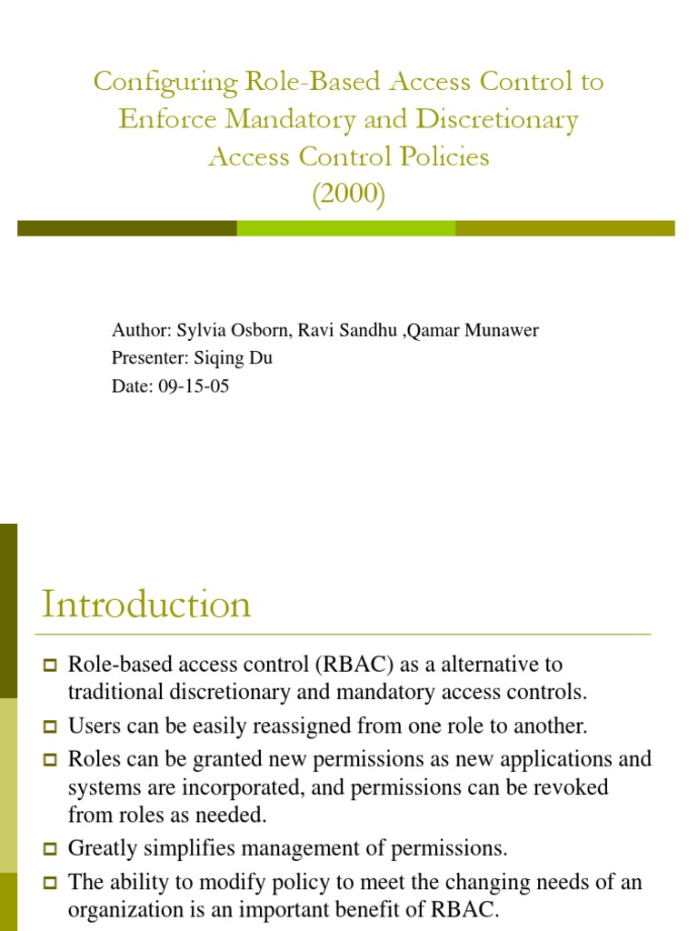 Configuring Role-Based Access Control To Enforce Mandatory and ...