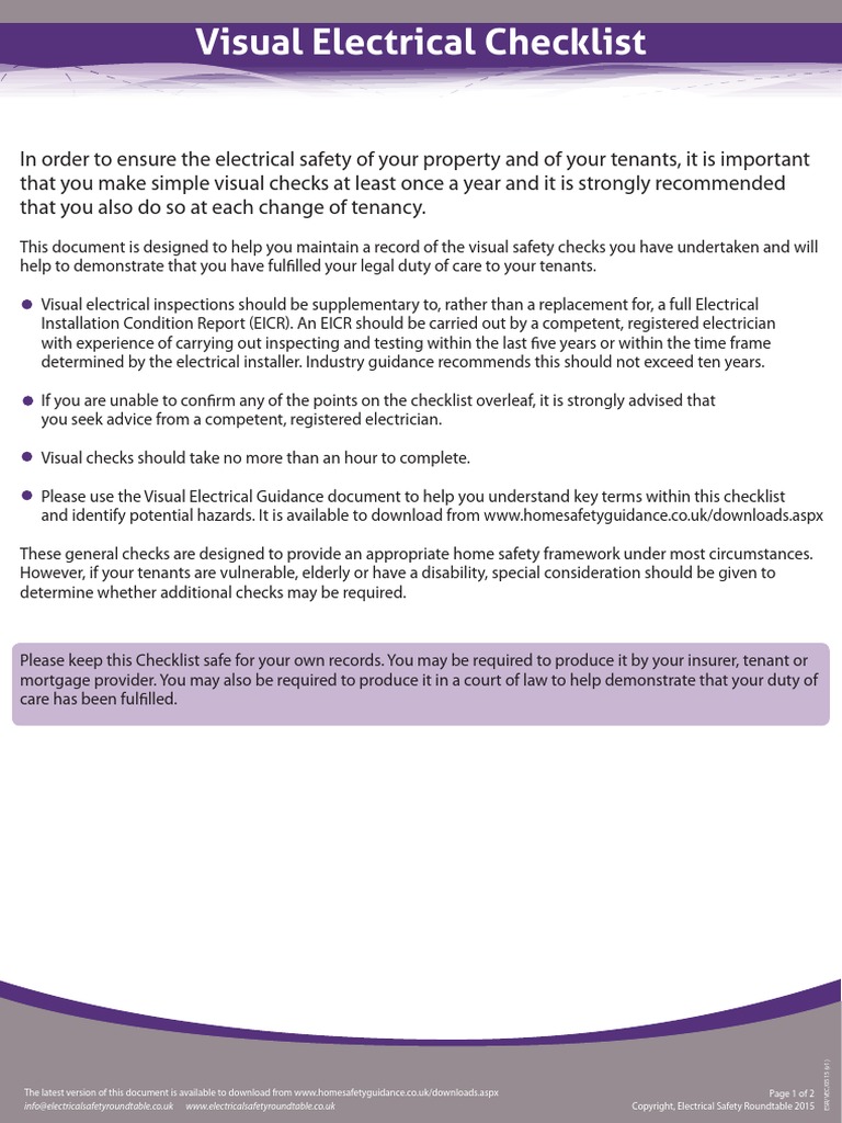 Visual Electrical Checklist PDF | PDF | Electrician | Electrical ...