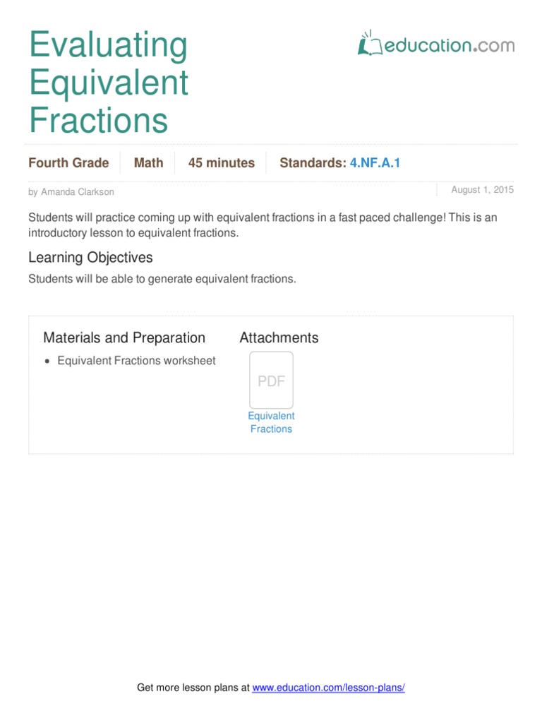 Evaluating Equivalent Fractions | PDF | Fraction (Mathematics ...